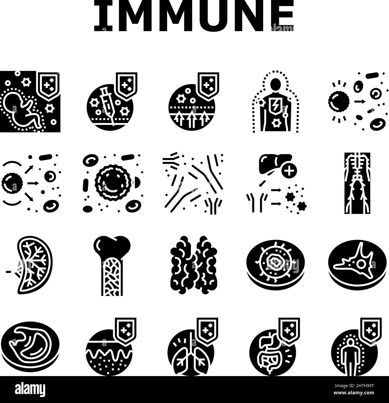 Immune System Disease And Treat Icons Set Vector Stock Vector Image