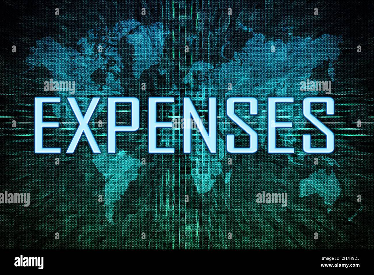 Expenses - text concept on green digital world map background Stock ...