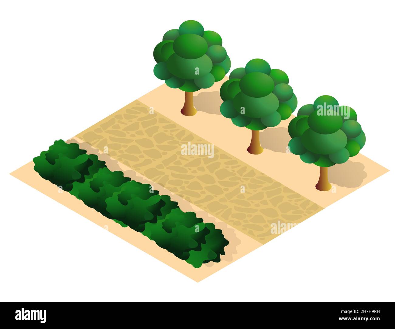 City quarter top view landscape isometric 3D illustration with trees ...