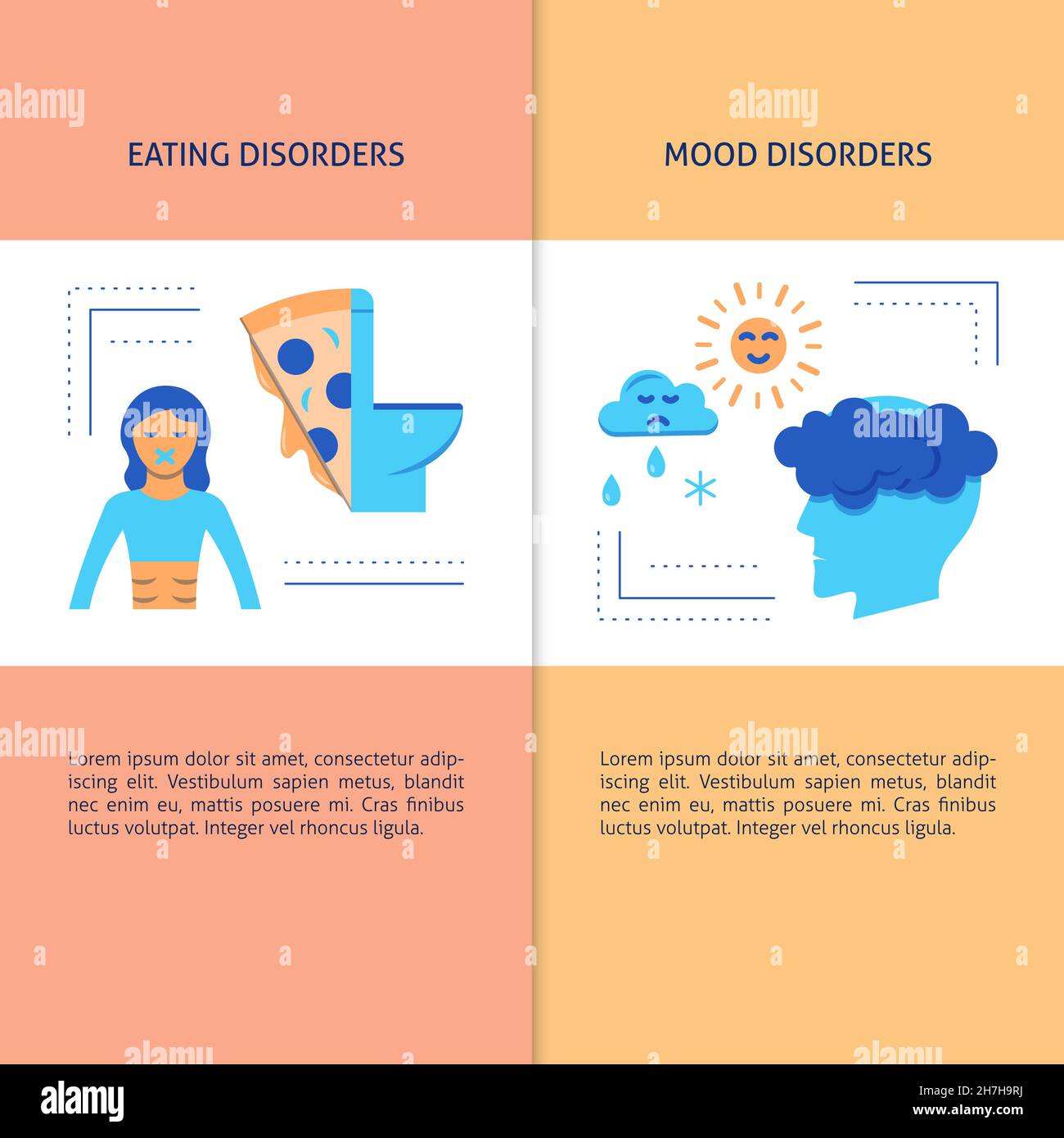 Eating and mood disorders flyer templates with place for text. Vector ...