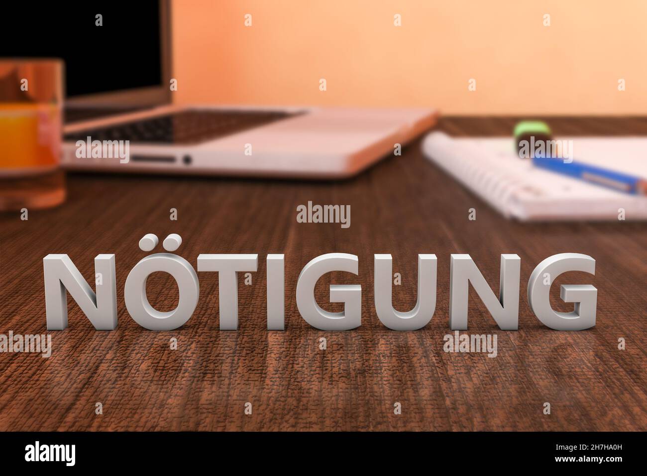 Noetigung - german word for coercion or duress - letters on wooden desk ...