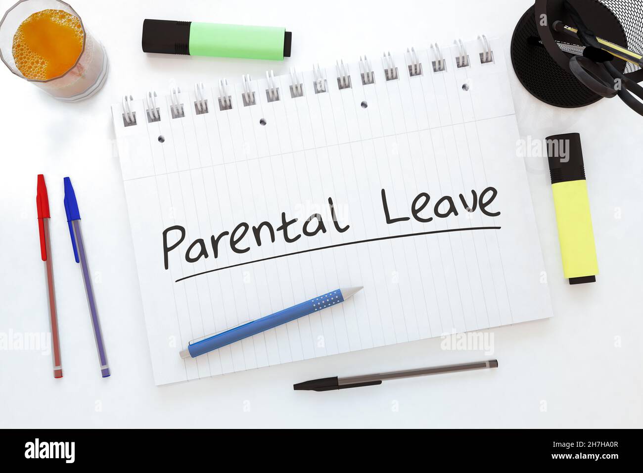 Parental Leave - handwritten text in a notebook on a desk - 3d render ...