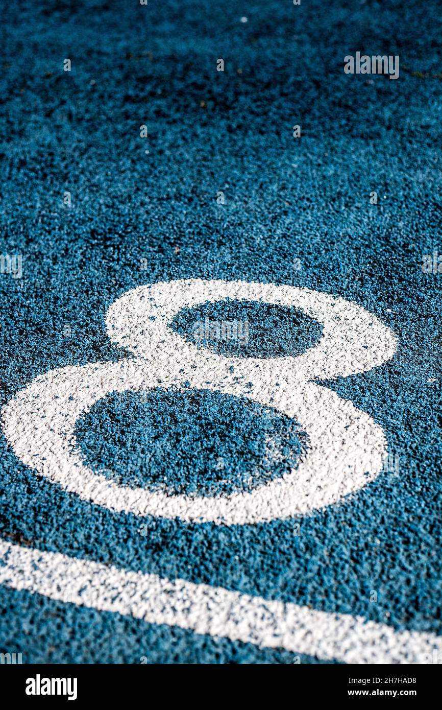 Lane eight on the track field Stock Photo - Alamy