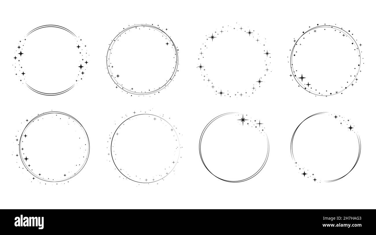 Sparkle star circle frame set. Wreath ring stardust border for party ...
