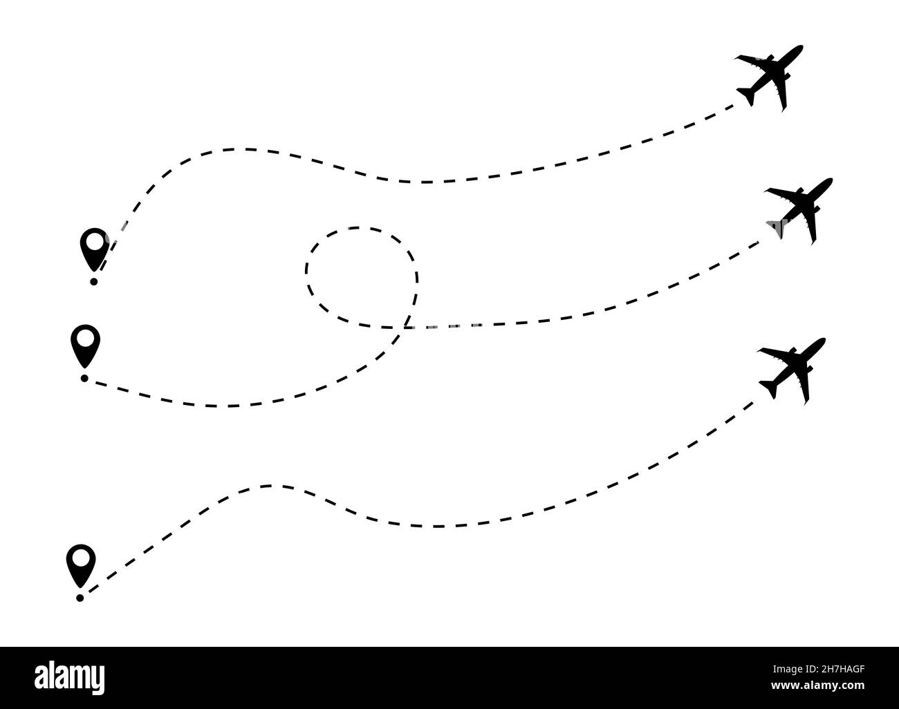 Dotted line of the route of the aircraft. Tourism and travel. Vector ...