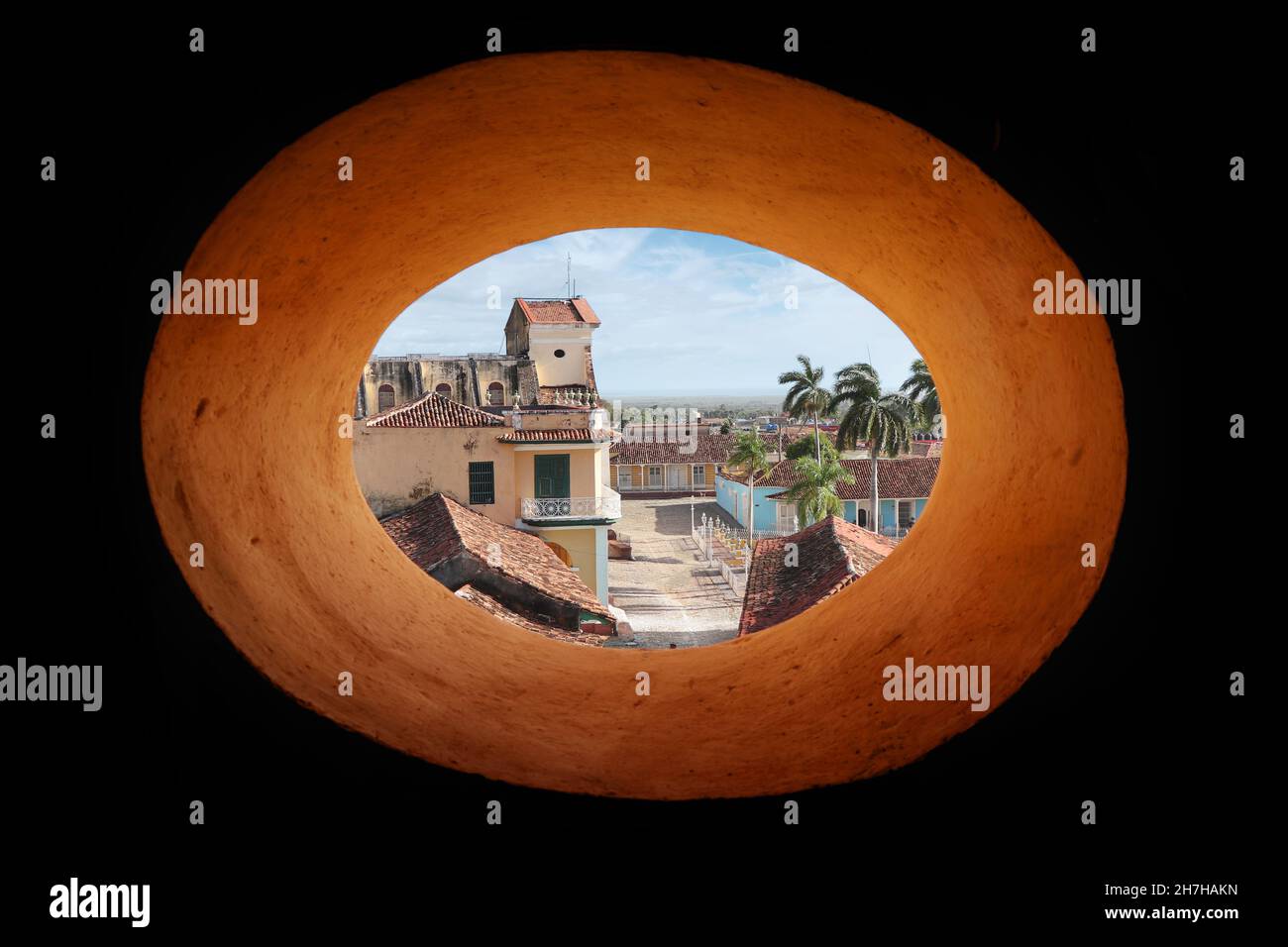 A Look at the old town of Trinidad from a Elliptical window Stock Photo ...