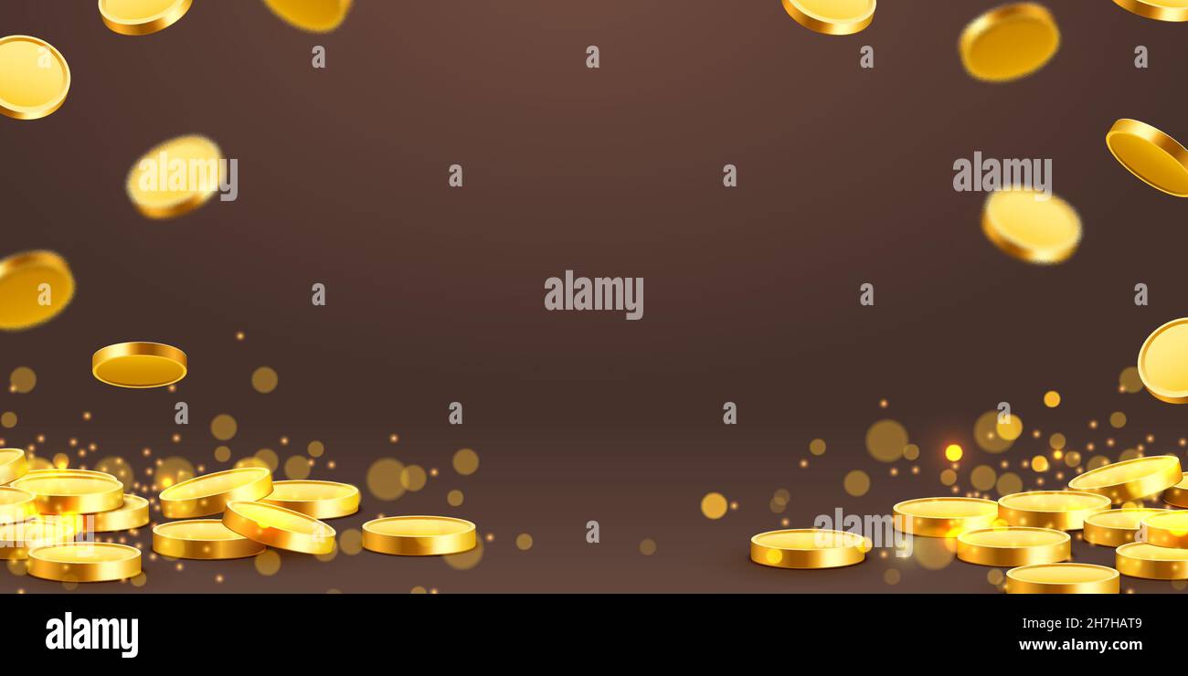 Falling coins, falling money, flying gold coins, golden rain. Jackpot ...
