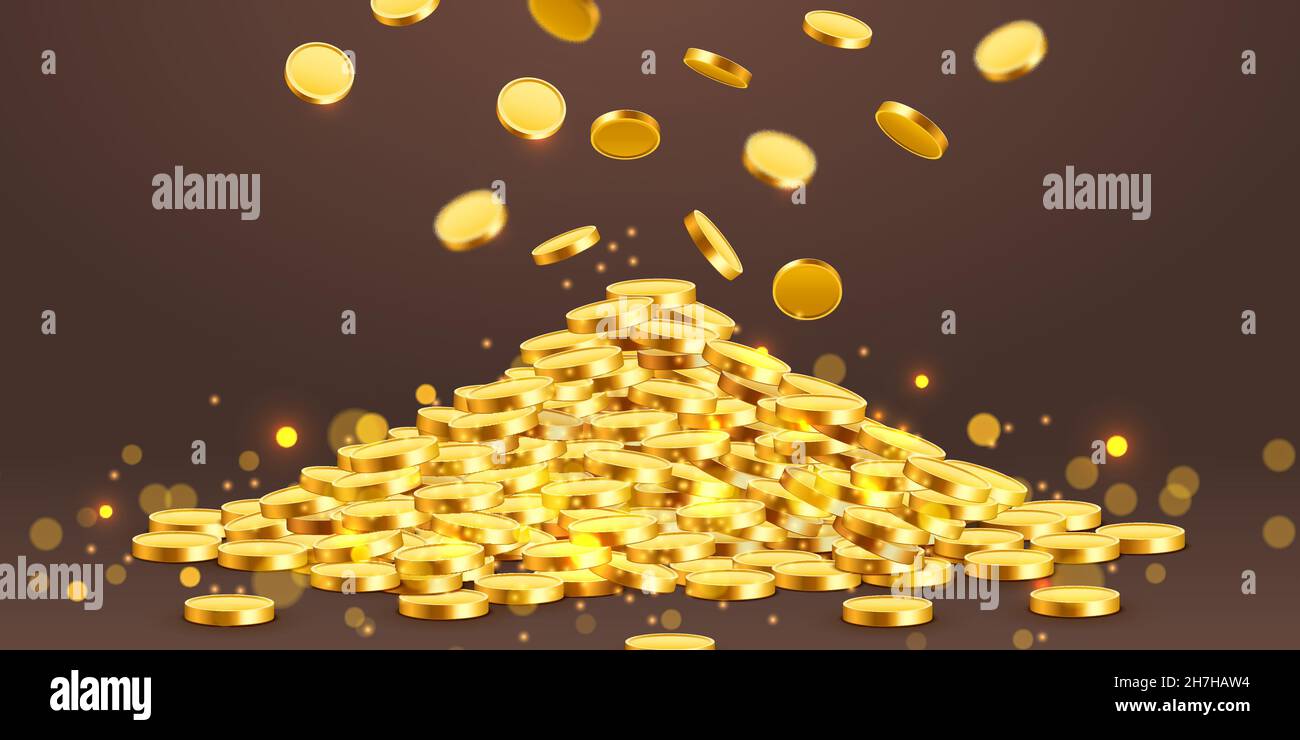 Falling coins, falling money, flying gold coins, golden rain. Jackpot ...
