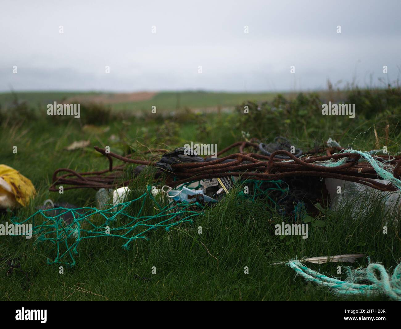 Series of ropes and equipment on the grassy field outdoors Stock Photo ...