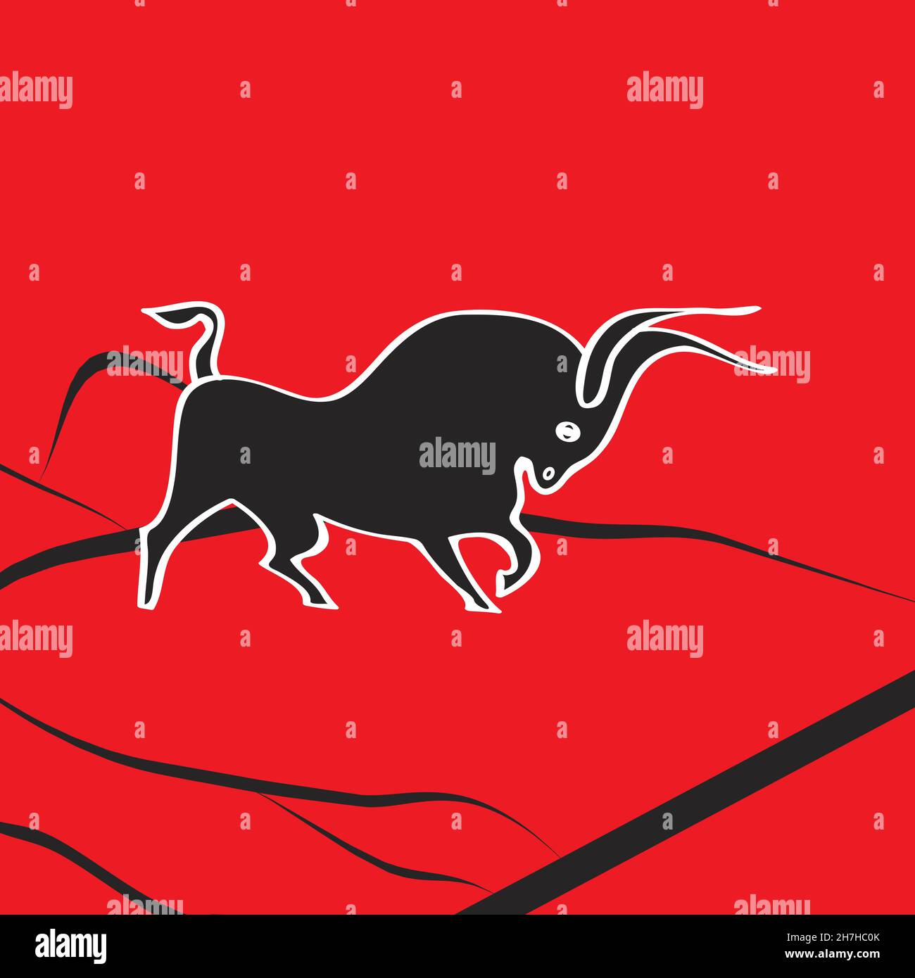 Dynamic wild bull. Hand drawing. Side view. Young strong bull isolated ...