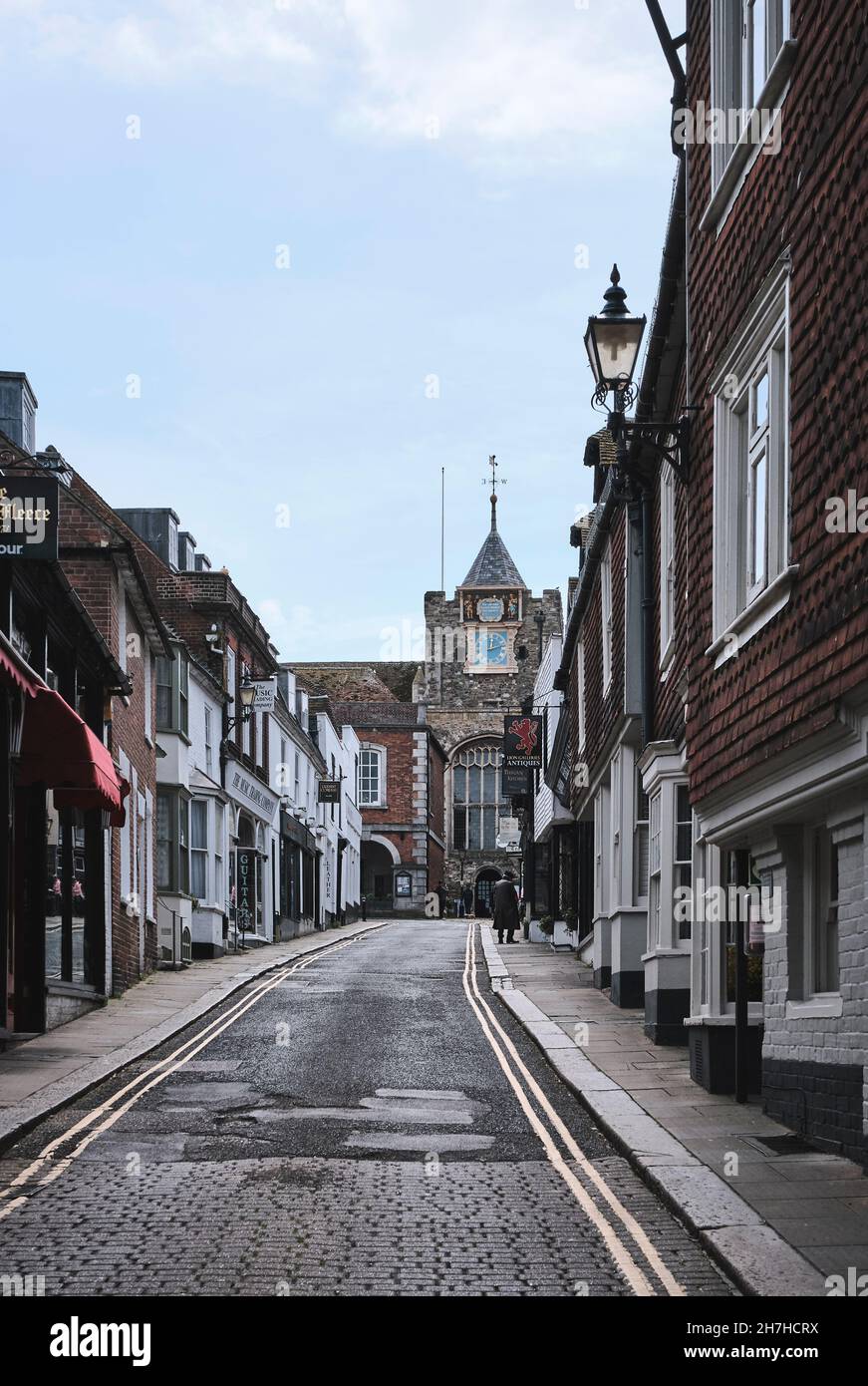 A streetscape of a laneway with residences and shops in Rye, East ...