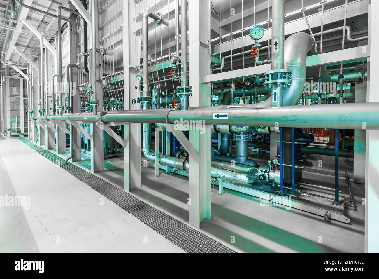 Photo of pipes and tanks. Chemistry and medicine production ...