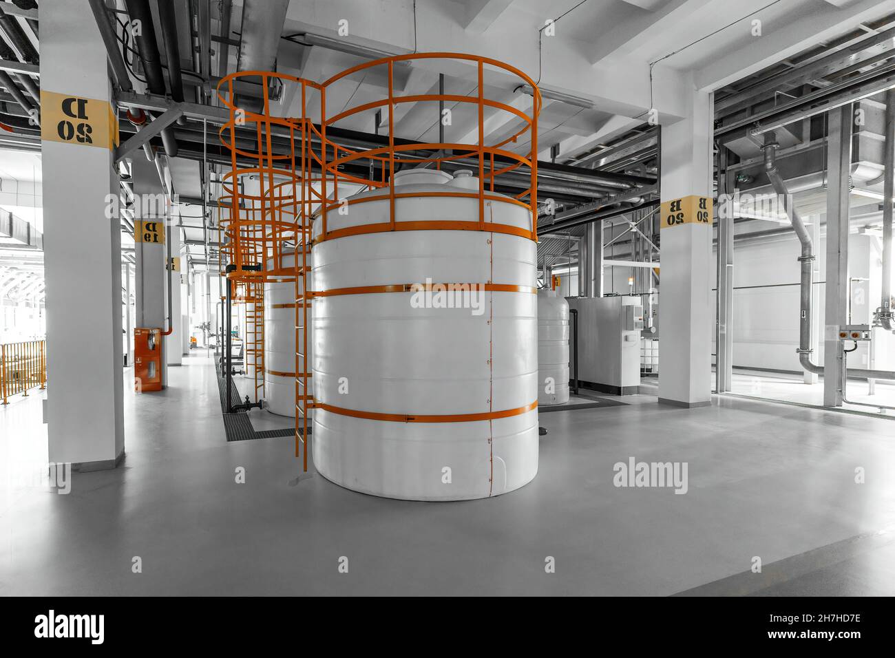 Photo of pipes and tanks. Chemistry and medicine production ...
