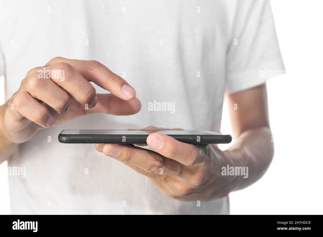 Hand using mobile smartphone touching on screen technology Stock Photo ...