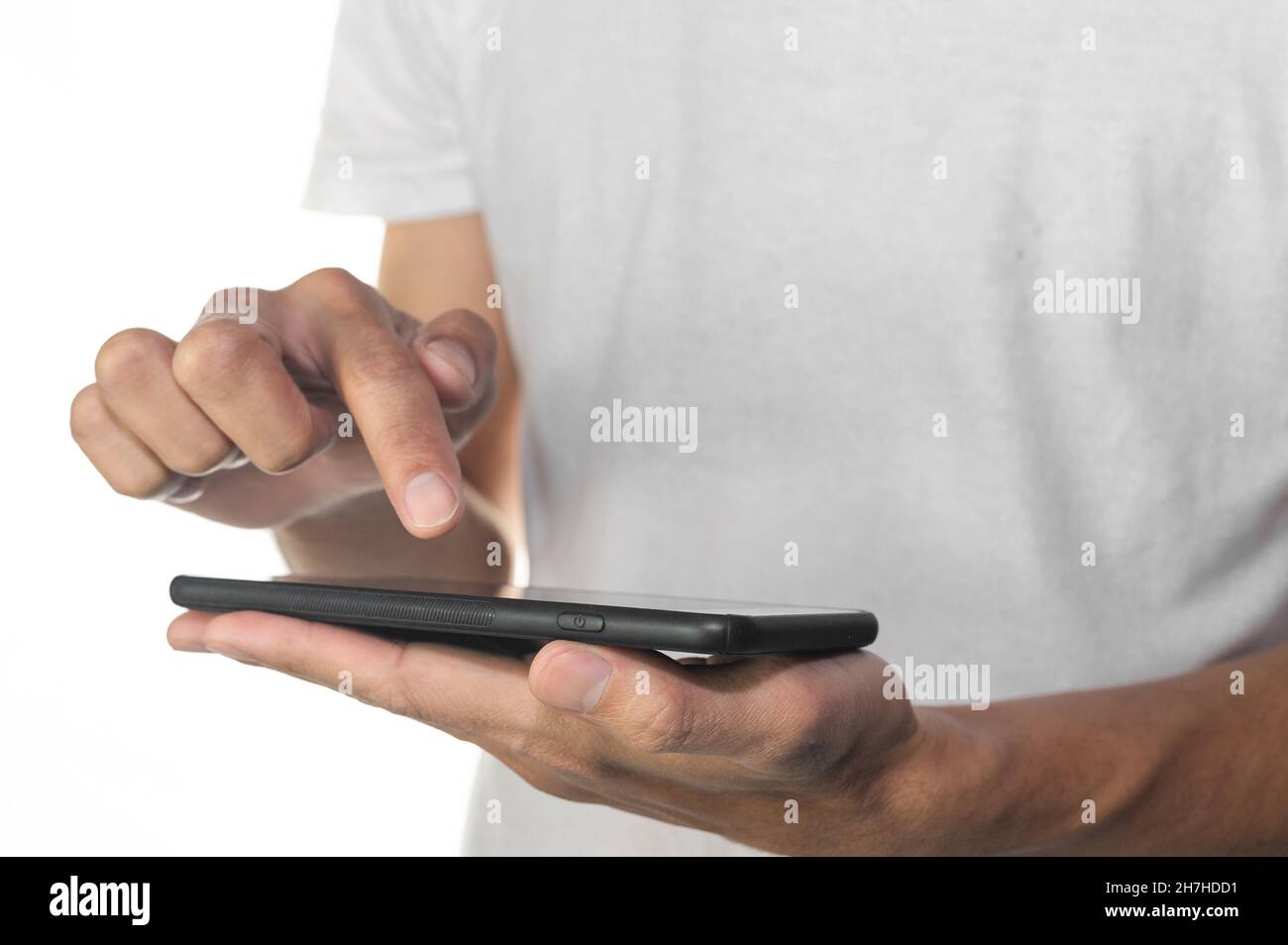 Hand using mobile smartphone touching on screen technology Stock Photo ...