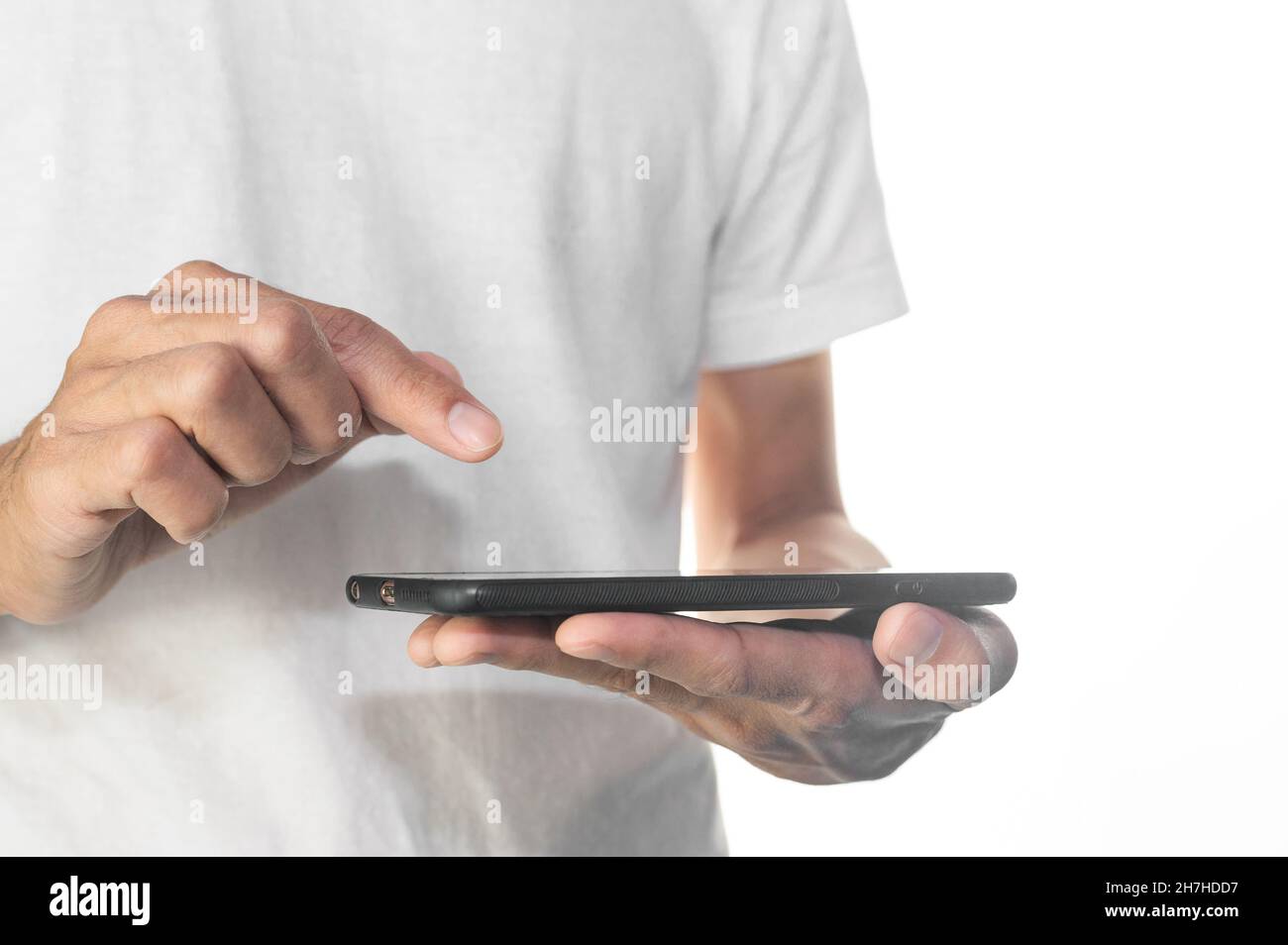 Hand using mobile smartphone touching on screen technology Stock Photo ...