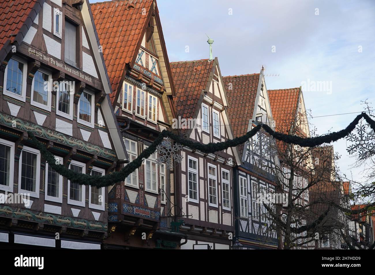 Detailed views of the gables of half timbered facades in the old town ...