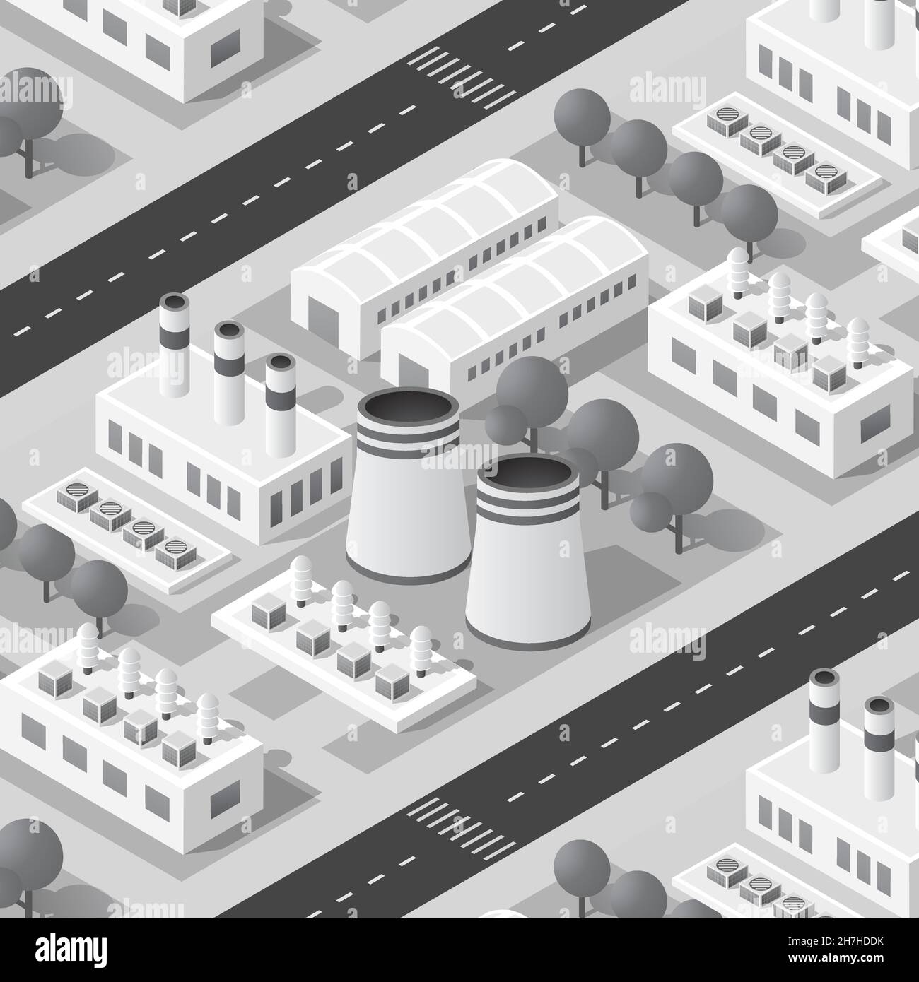 City plant factory industrial isometric urban design elements pattern ...