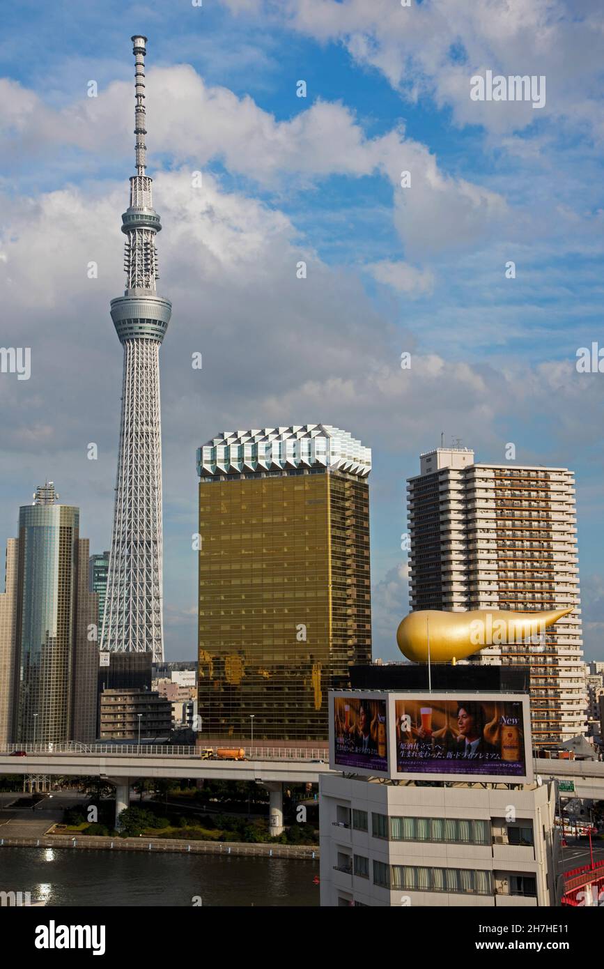 JAPAN, TOKYO, ASAKUSA DISTRICT, NEW TELECOMMUNICATION TOWER Stock Photo ...