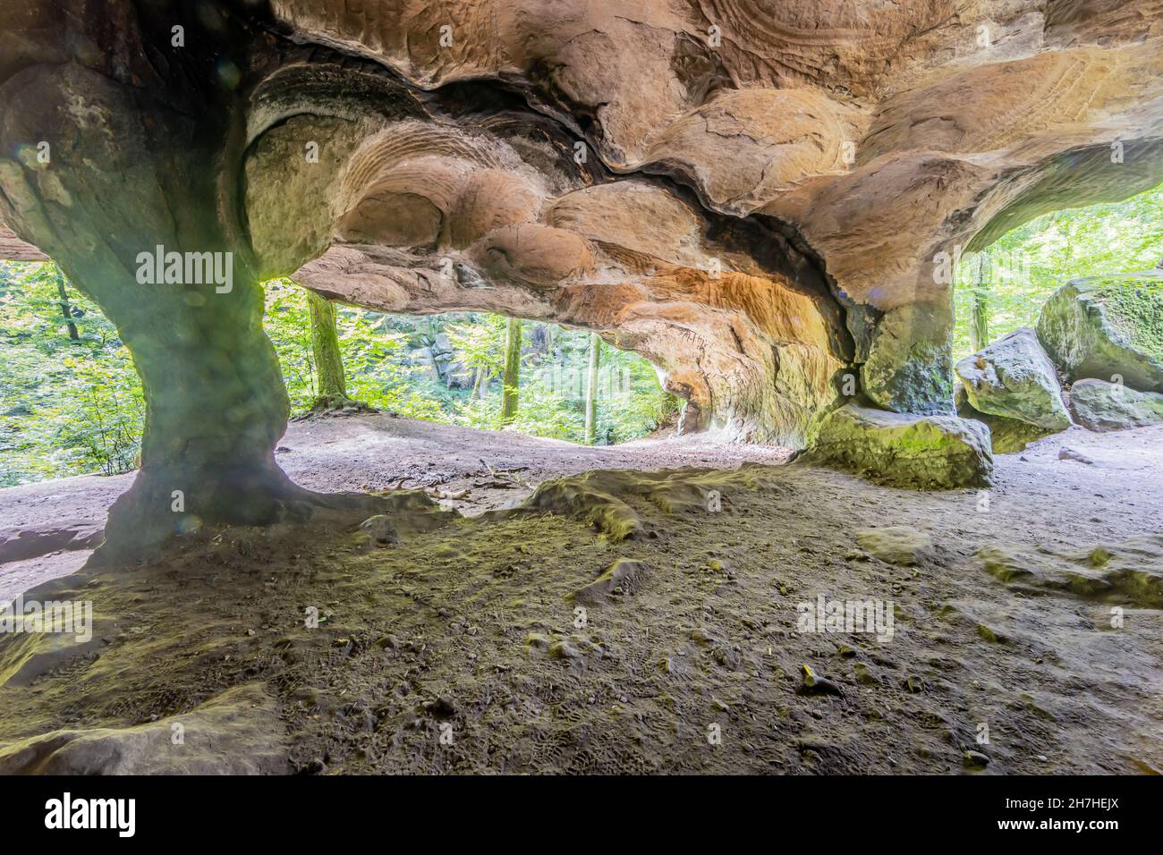 Sunlight reflected on the old quarry of the Huel Lee or Hohllay rock ...
