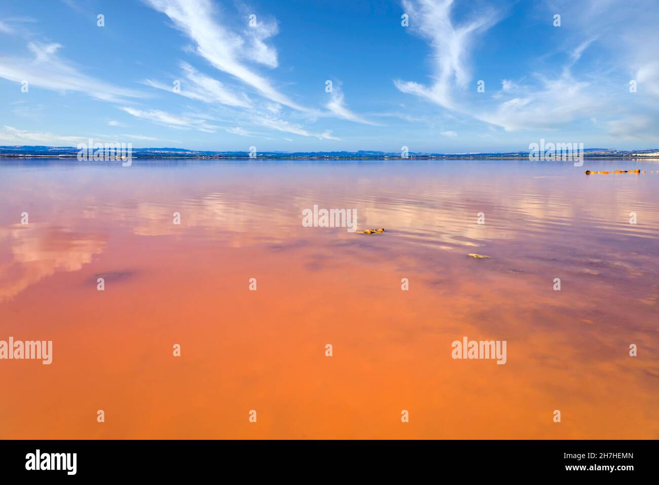 colorful salt lake - the pink lake of Torrevieja in Alicante, Spain ...