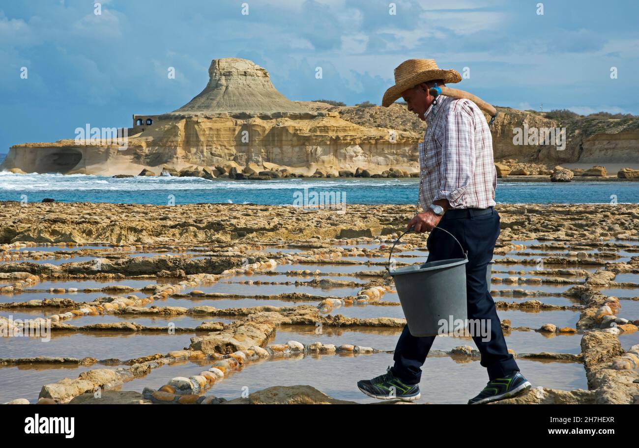 MALTA, ISLAND OF GOZO, EMMANUEL CINI, OWNER OF A PARCEL OF SALT Stock ...