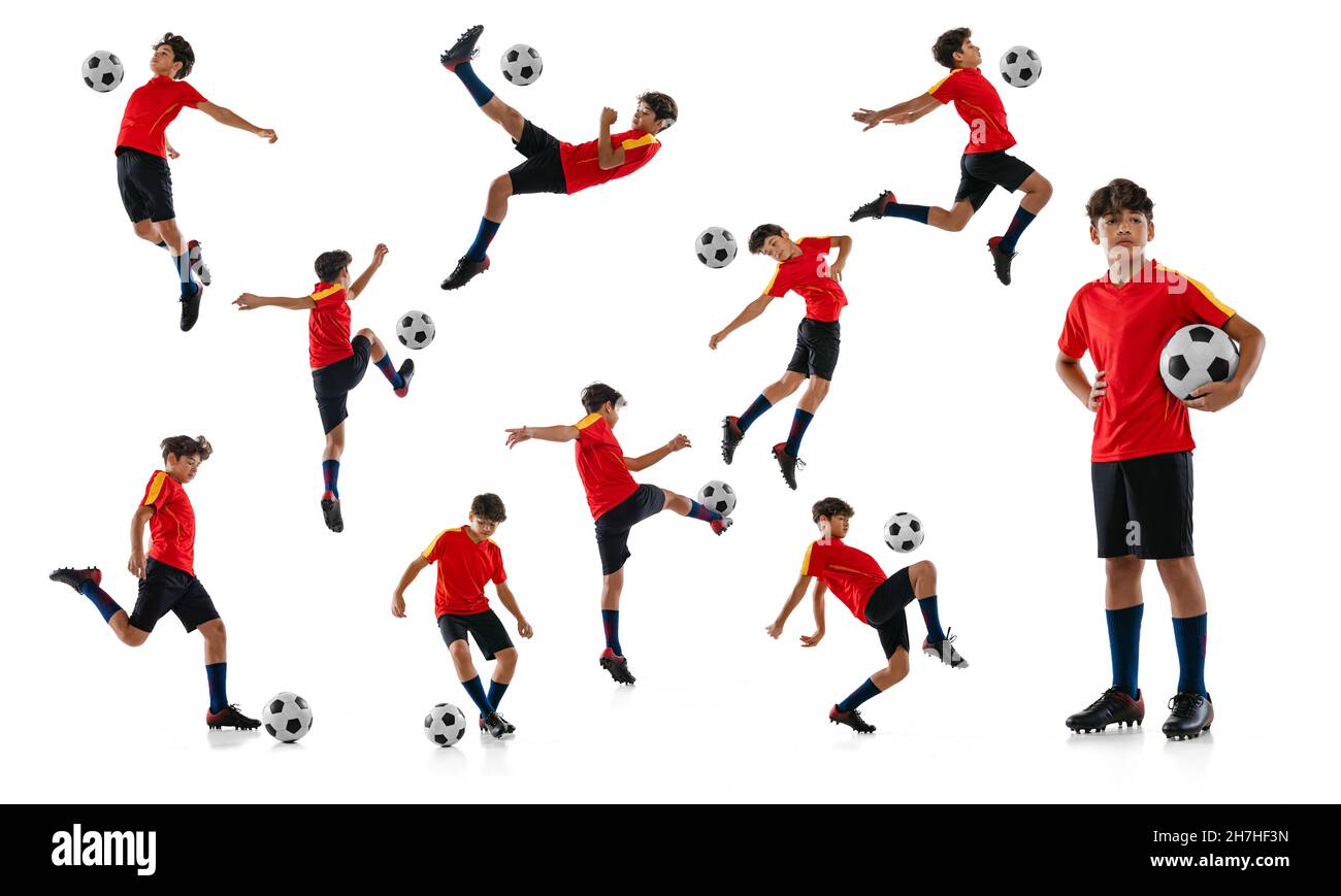 Collage of young boy, teenager, professional football player in uniform ...