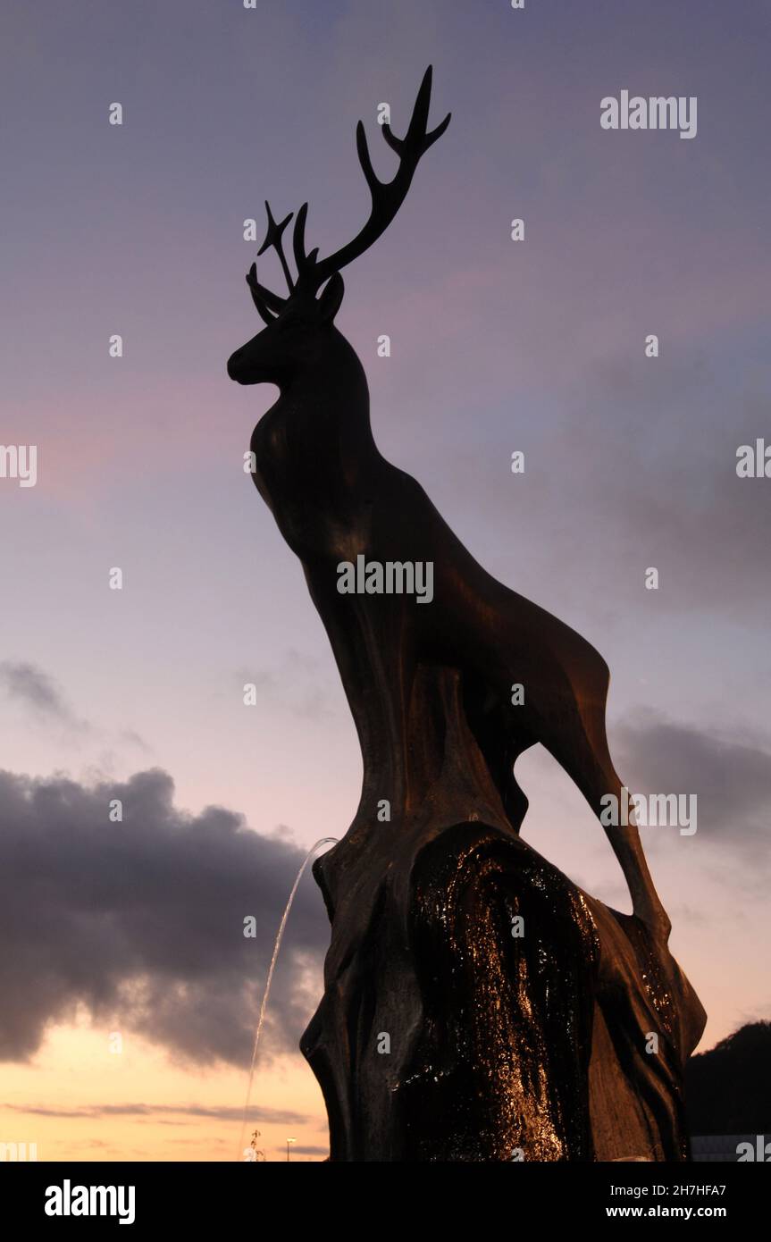 BELGIUM. VILLAGE OF SAINT-HUBERT. STATUE OF THE STAG OF SAINT HUBERT ...