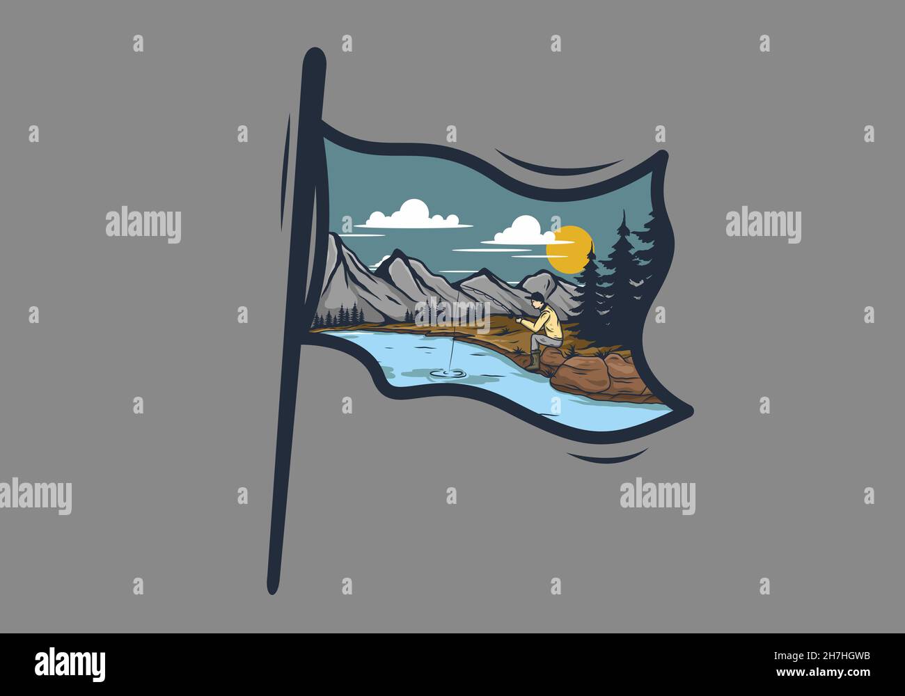 Outdoor wild fishing illustration drawing design Stock Vector Image ...