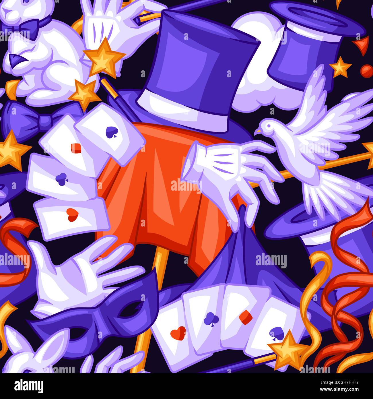 Magician seamless pattern with magic items. Illusionist show or ...