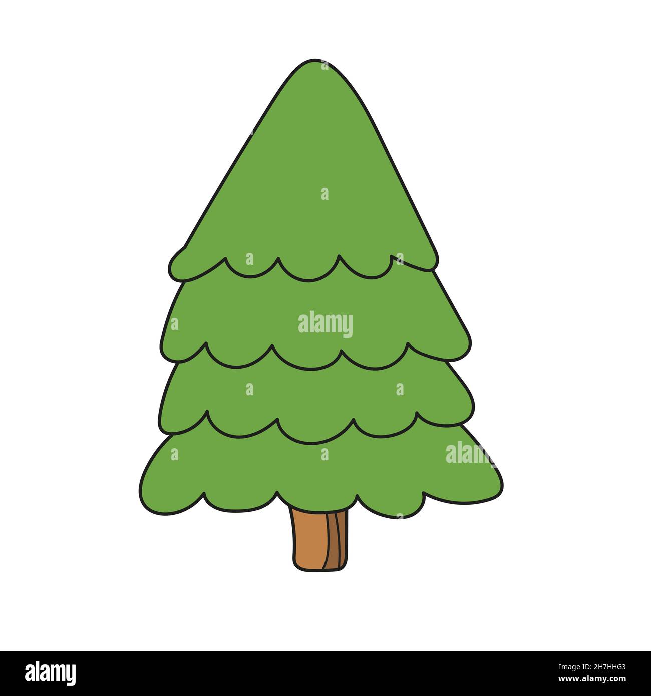Simple cartoon icon. Cartoon vector illustration of green fir tree on ...