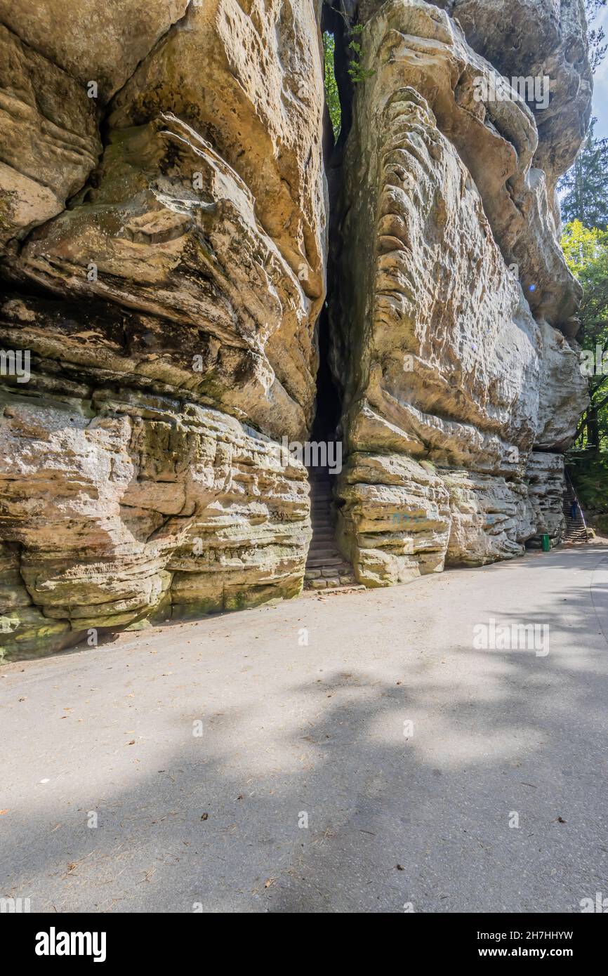 Huge groove between two rugged rocky mountains with abrasion on their ...