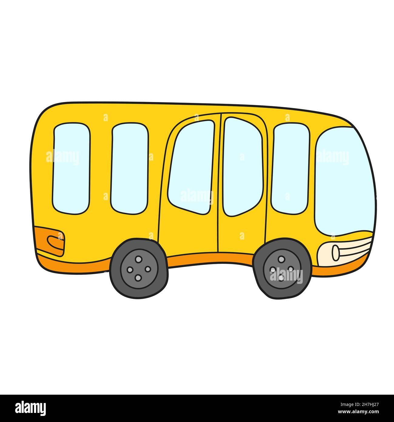 Simple cartoon icon. Cartoon compact yellow school bus with big windows ...