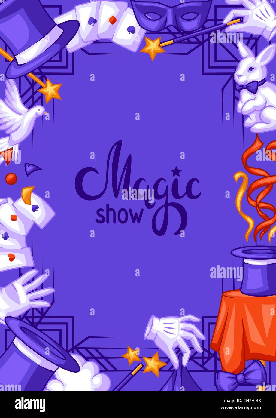 Magician frame with magic items. Illusionist show or performance ...