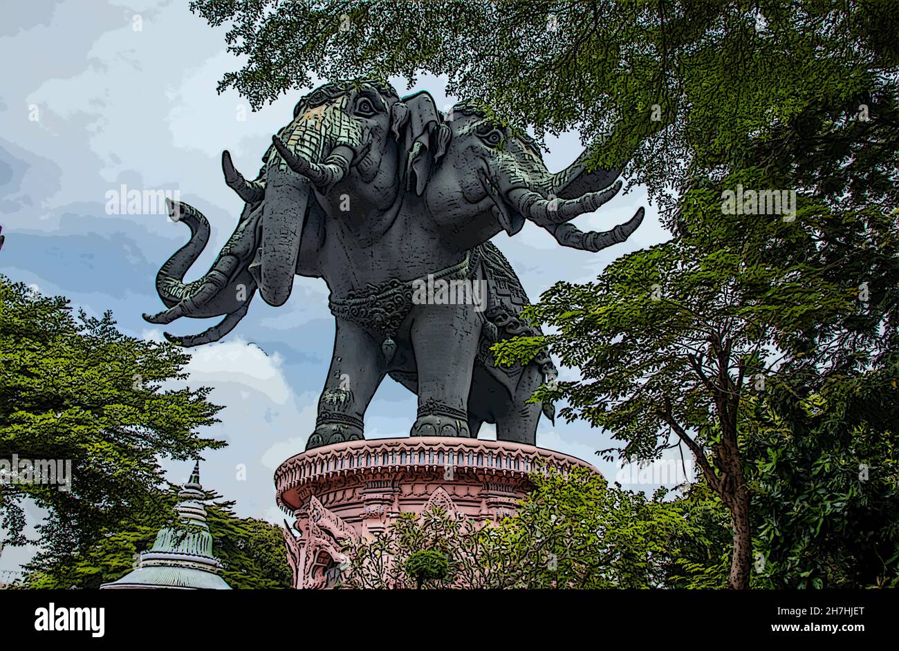 The three-headed elephant in Bangkok Thailand Asia Stock Photo - Alamy