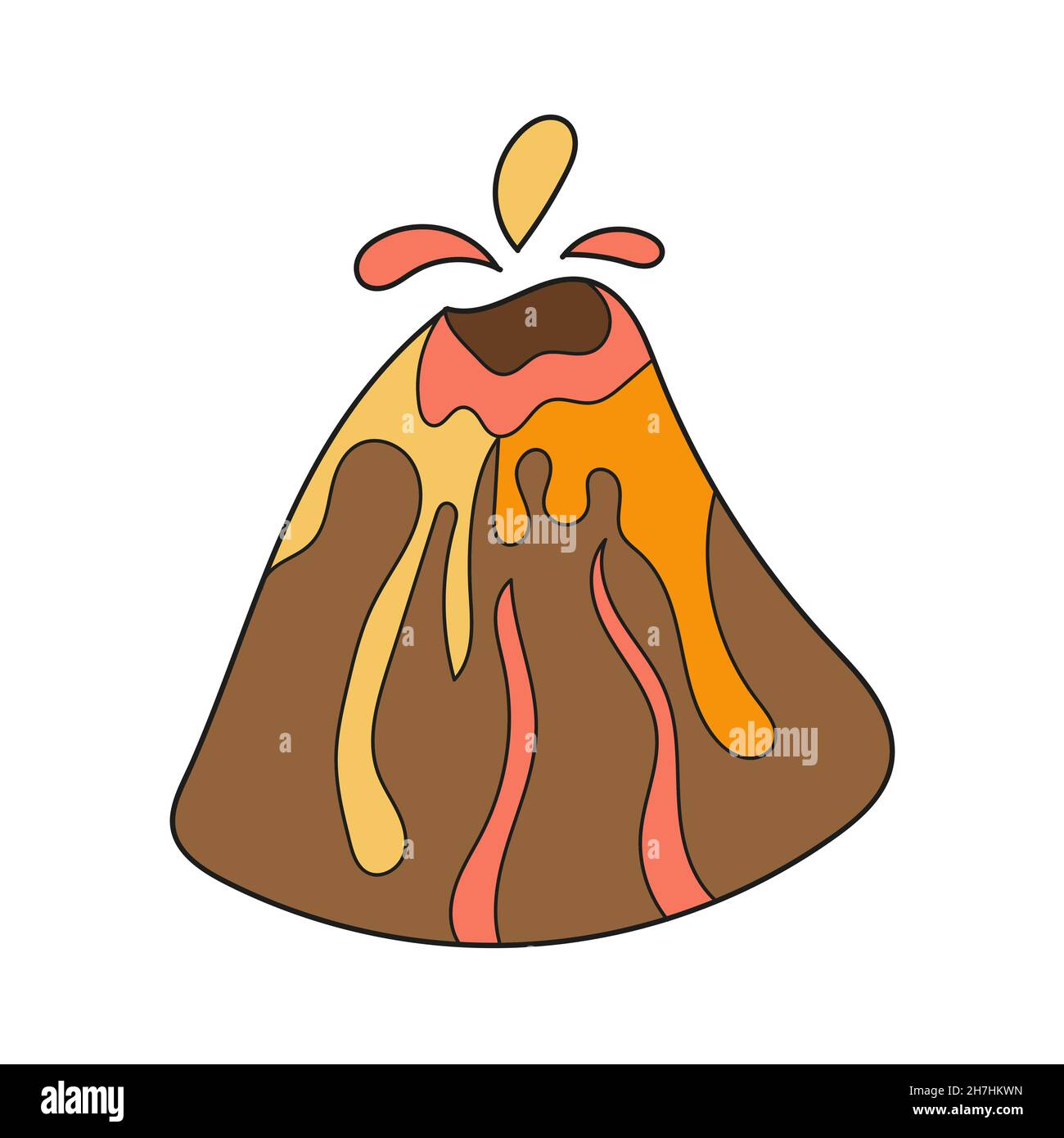 Simple cartoon icon. Volcano with flowed lava in cartoon style isolated ...