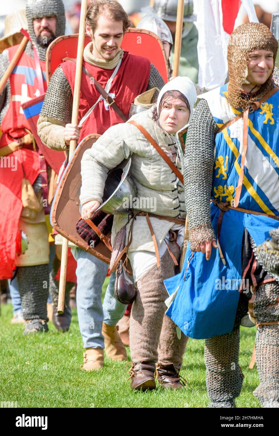 Medieval re-enactment participants gather in Crown Meadow before a ...