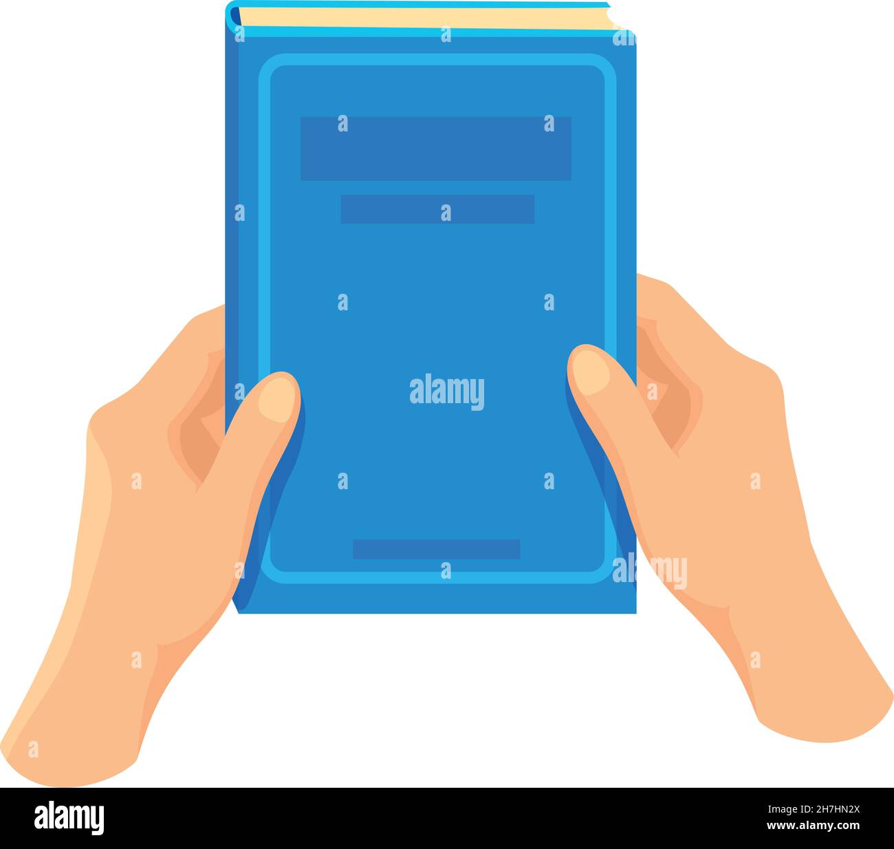 Hands holding textbook. Student hold closed blue school book literature ...