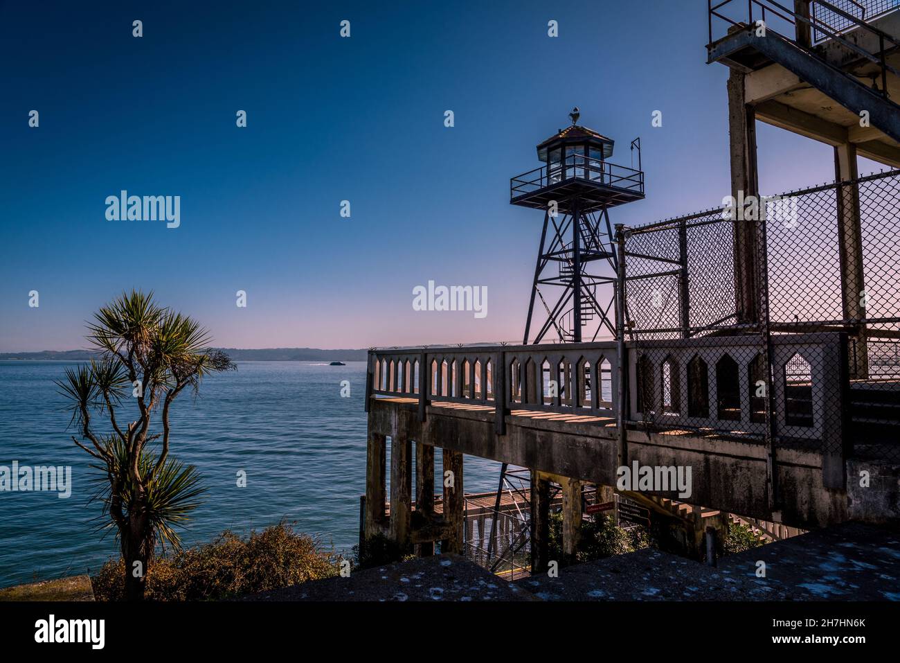 Beautiful sunset view from Alcatraz, Watch Tower Tiburon USA Stock ...