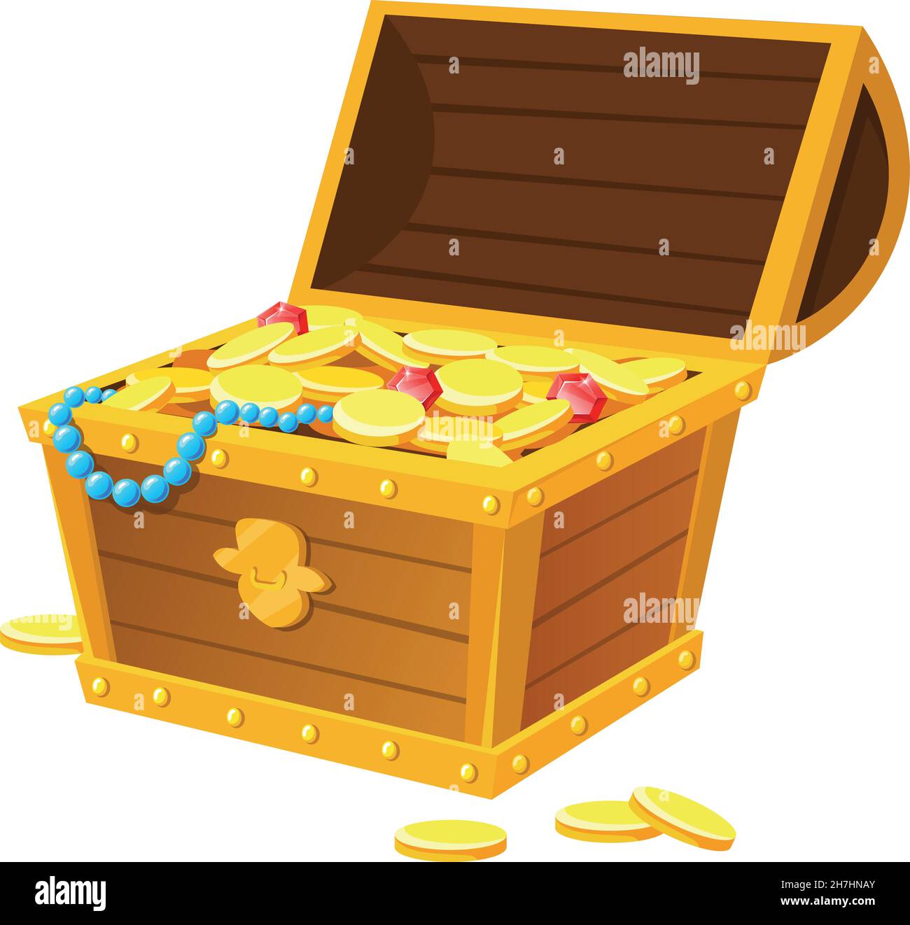 Hope chest. Open treasures case with bullion and medieval cash cartoon ...