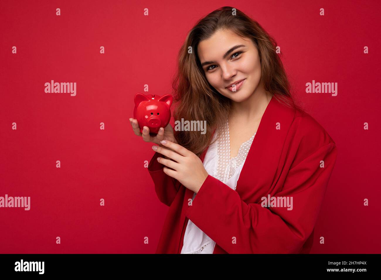 Young beautiful european stylish brunette woman wearing white blouse ...