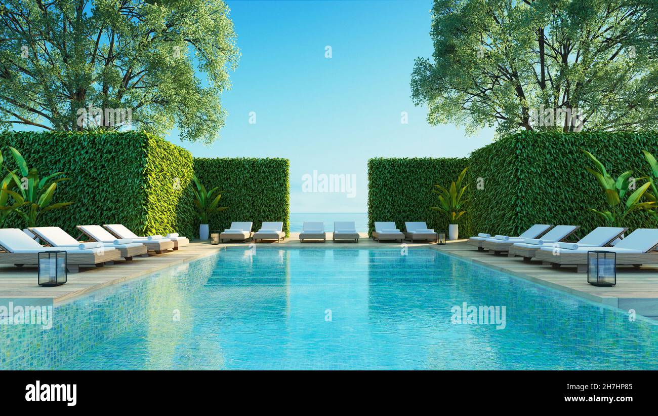Luxury Beach Sea View Pool Villa - 3D rendering Stock Photo - Alamy