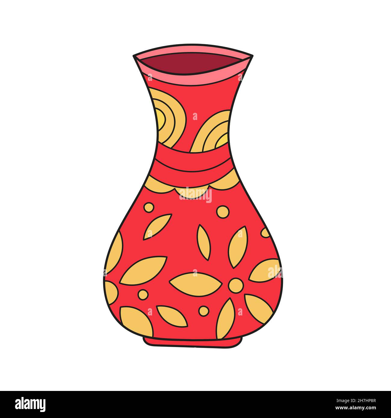 Simple cartoon icon. One vector vase with decoration. Vector hand drawn ...