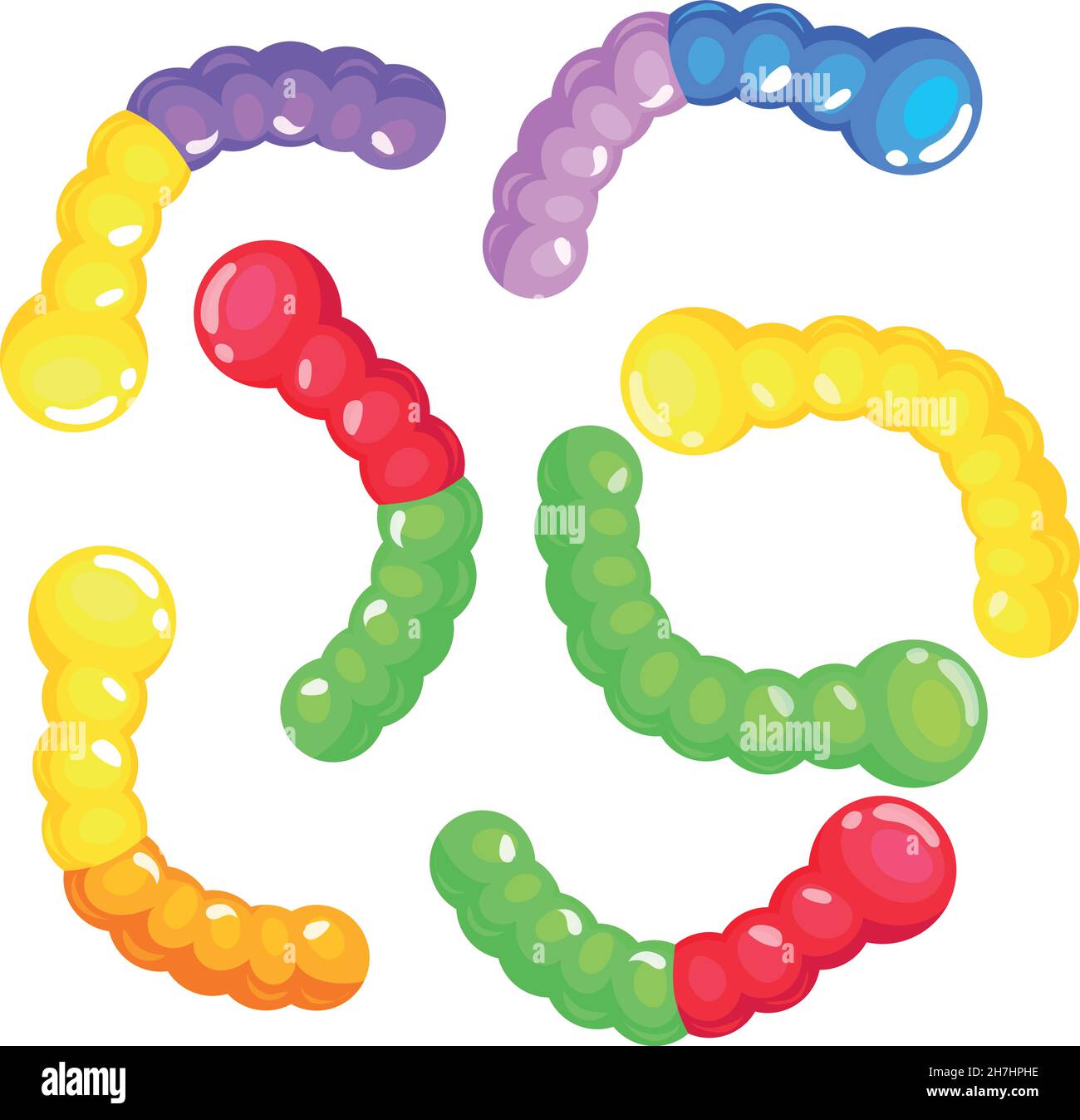 Jelly worms. Set cartoon Gummy candies, marmalade colorful sweets for ...