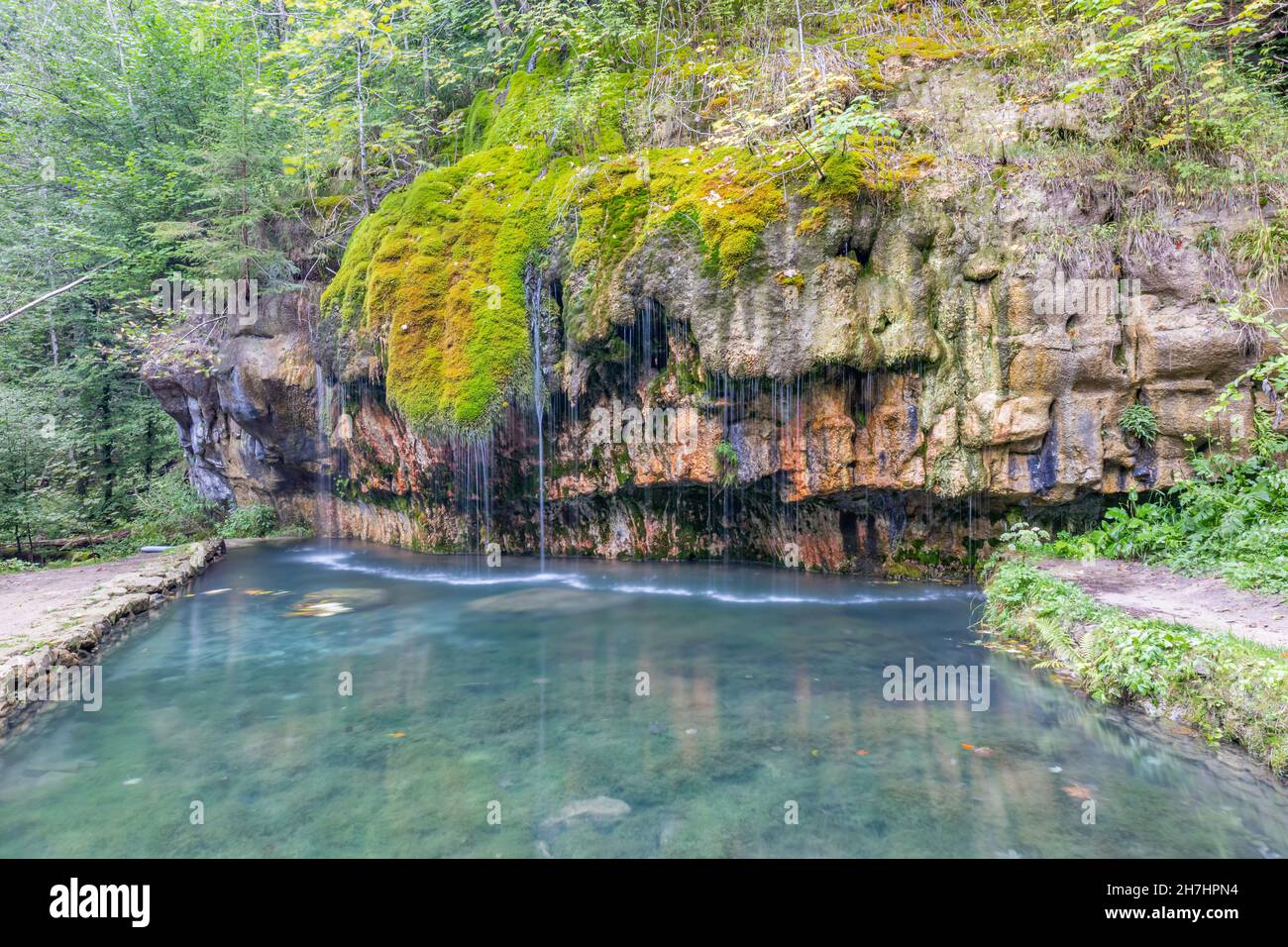 Kallektuffquell travertine source, crystalline calcareous water flowing ...