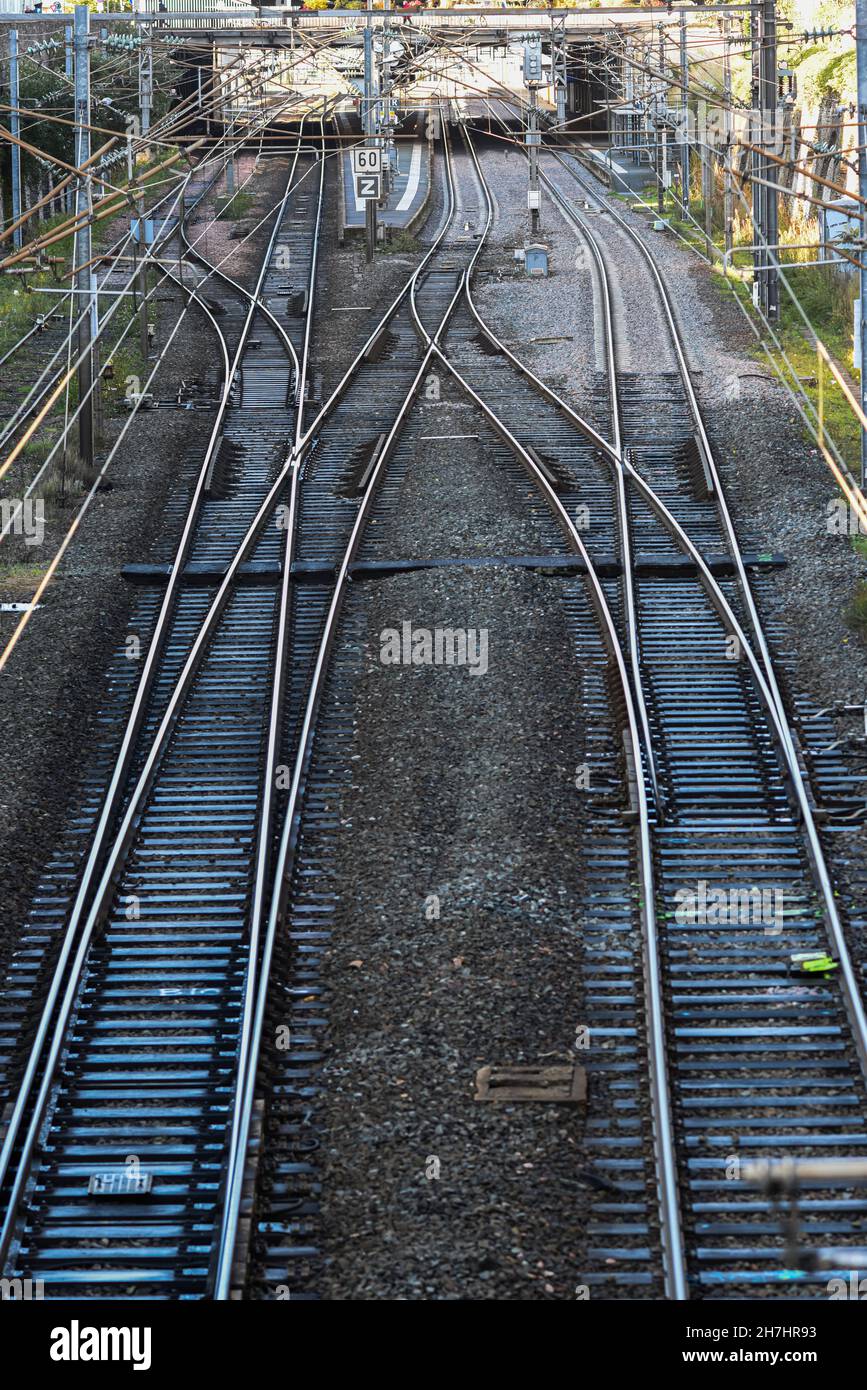Tracks and railway infrastructure. Selective focus Stock Photo - Alamy