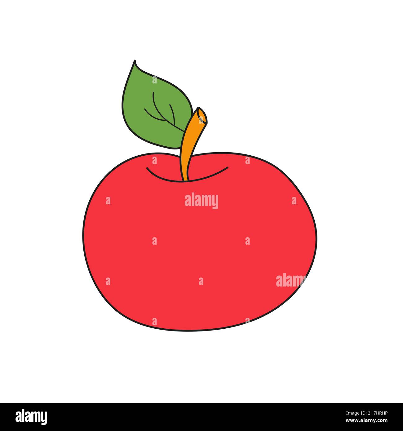 Simple cartoon icon. Red Apple. Vector hand drawn illustration on white ...