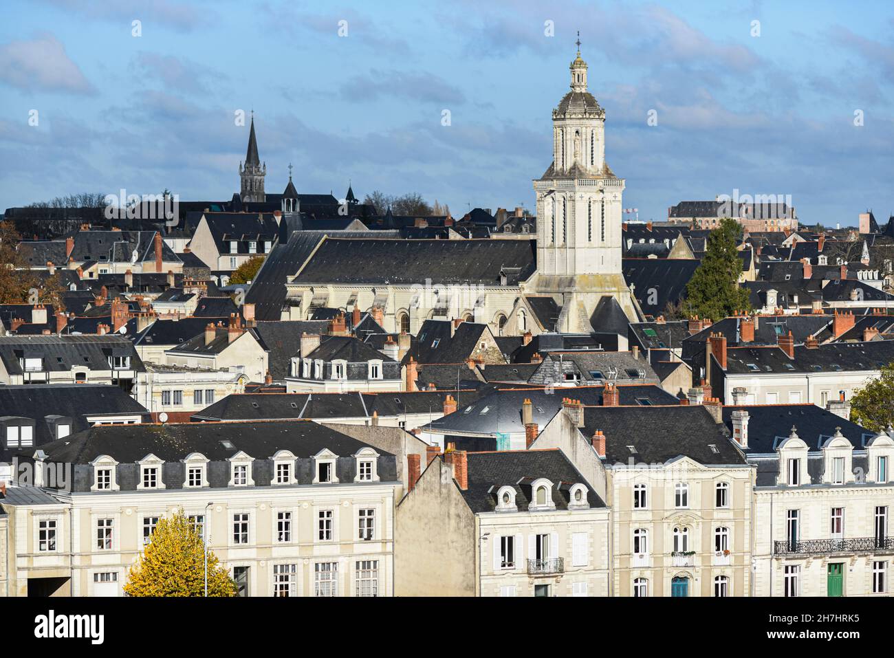 old town of Angers in France, view of the church and the roofs of the ...