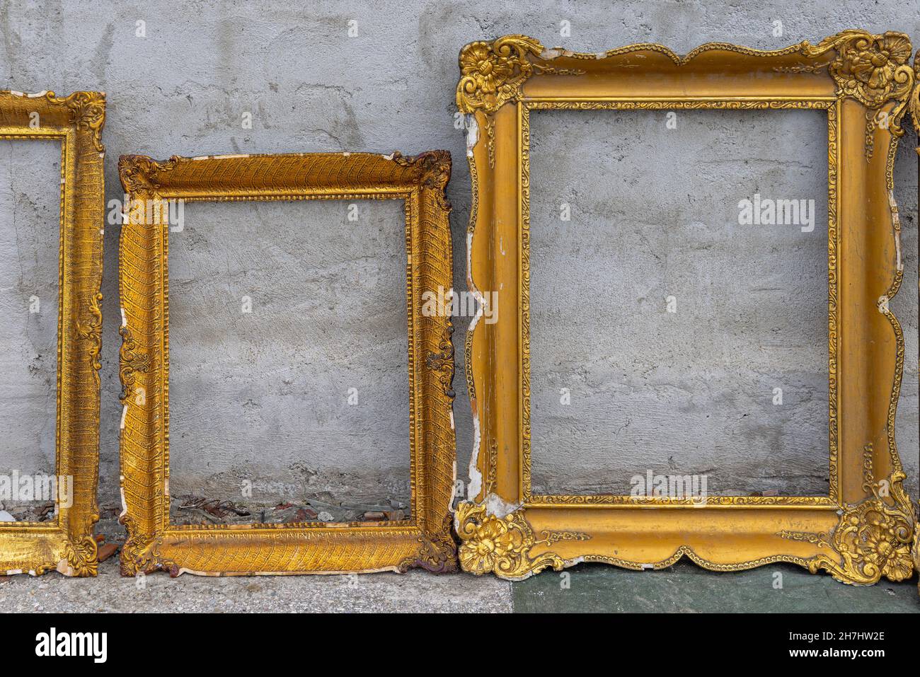 Empty Old Gold Picture Frames Damaged Art Outside Stock Photo - Alamy