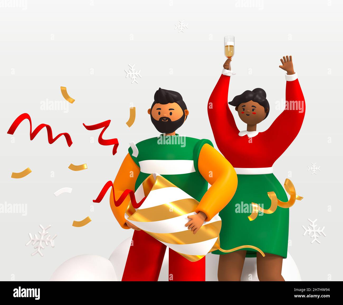Merry Christmas - colorful 3D style illustration with cartoon ...